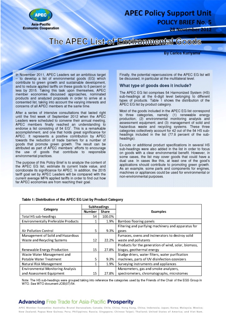 The APEC List of Environmental Goods