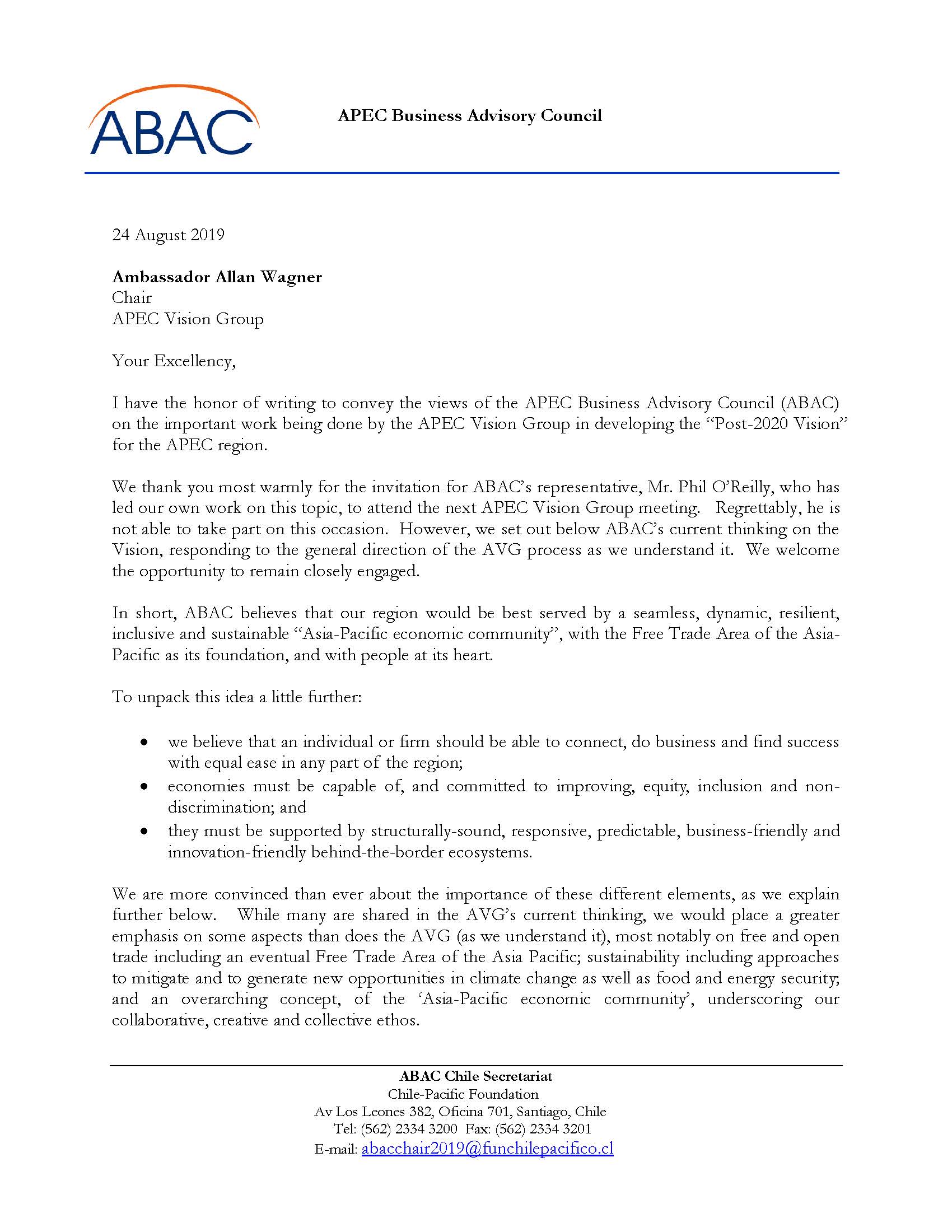 Letter from the APEC Business Advisory Council (ABAC) on a Post-2020 ...