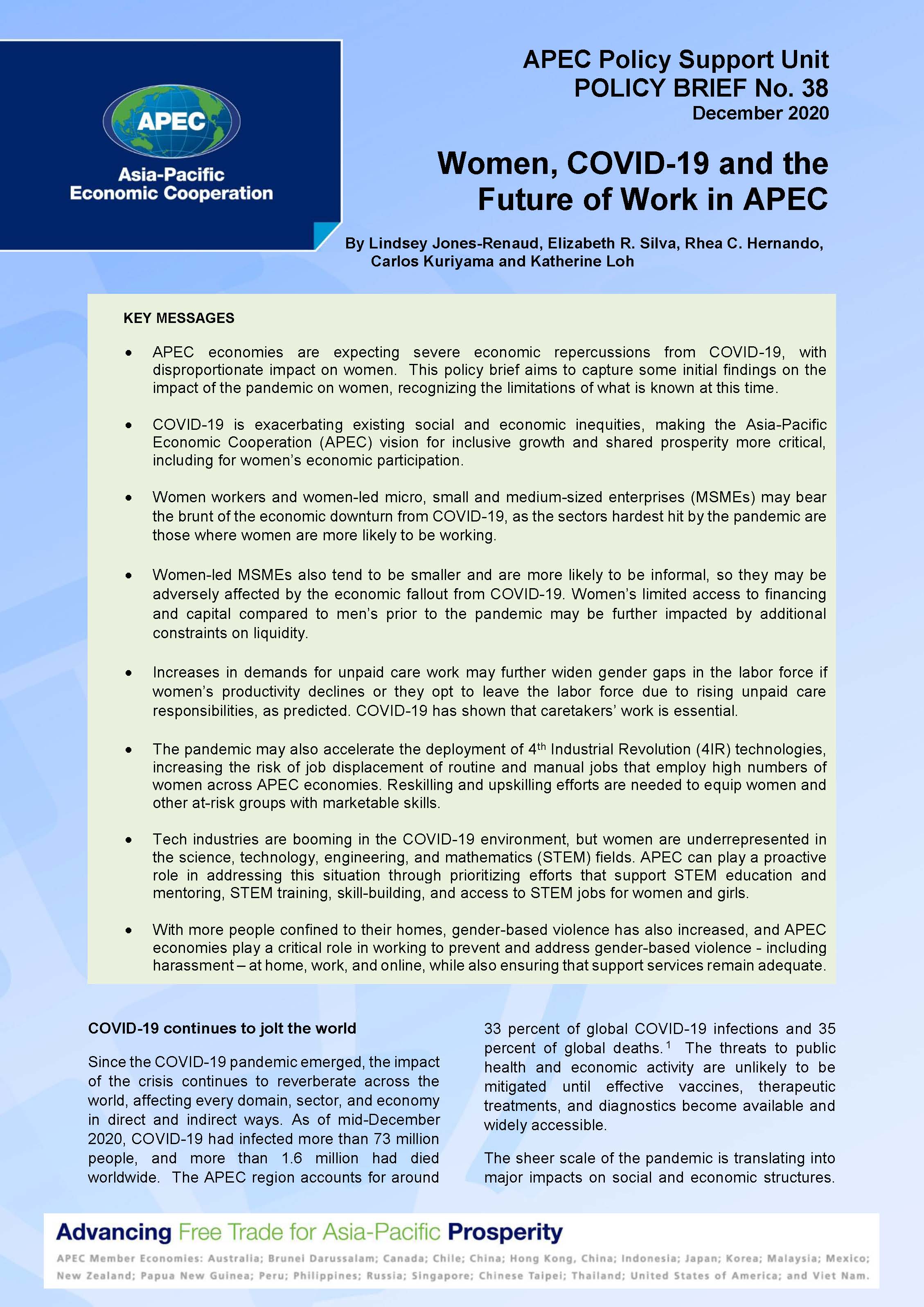 Women, COVID-19 and the Future of Work in APEC
