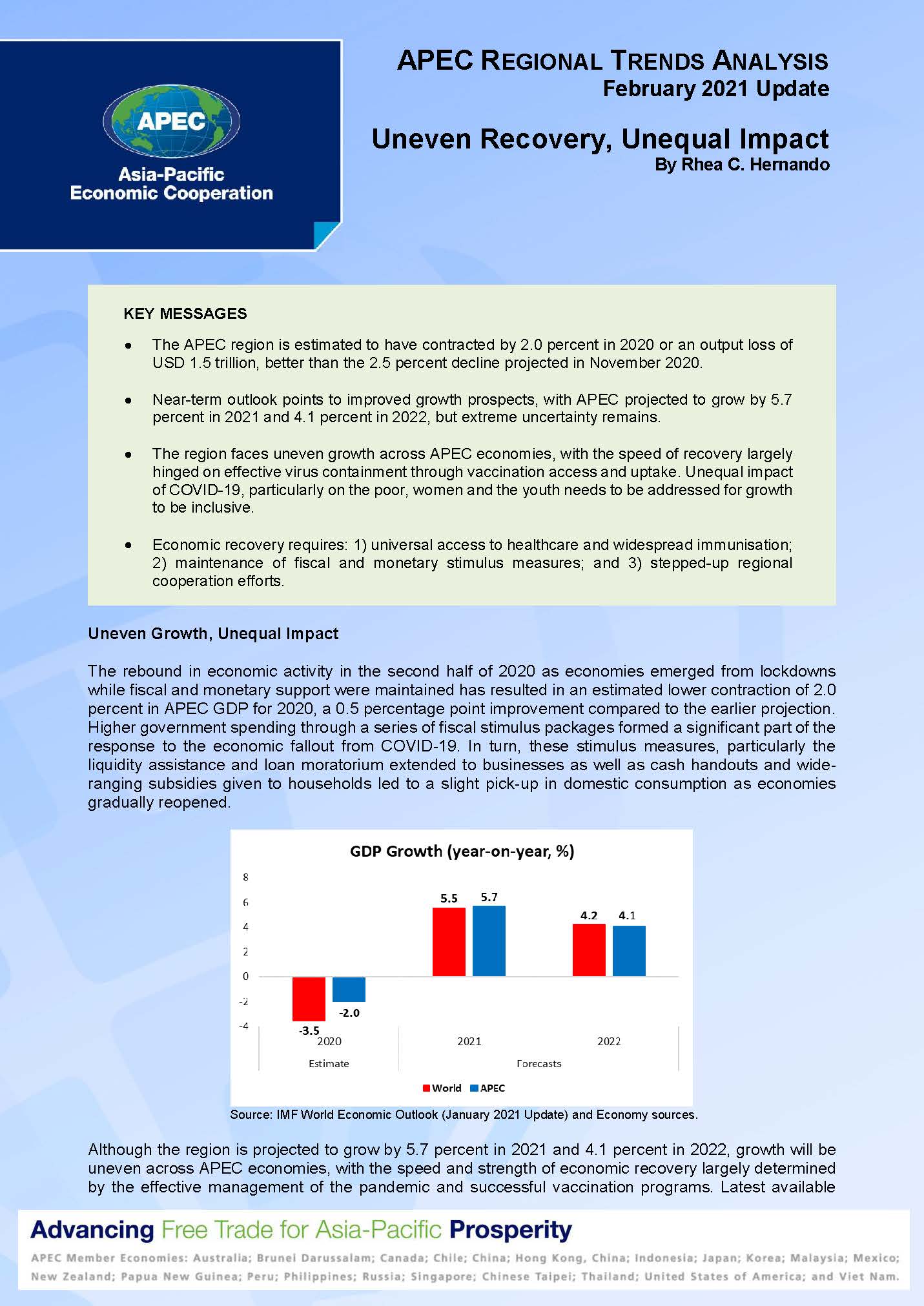 APEC Regional Trends Analysis, February 2021 Update: Uneven Recovery ...
